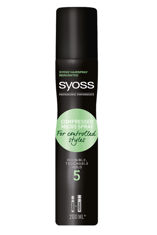 Syoss Compressed Micro Sprays: Micro-fine spray. Natural-looking hold.